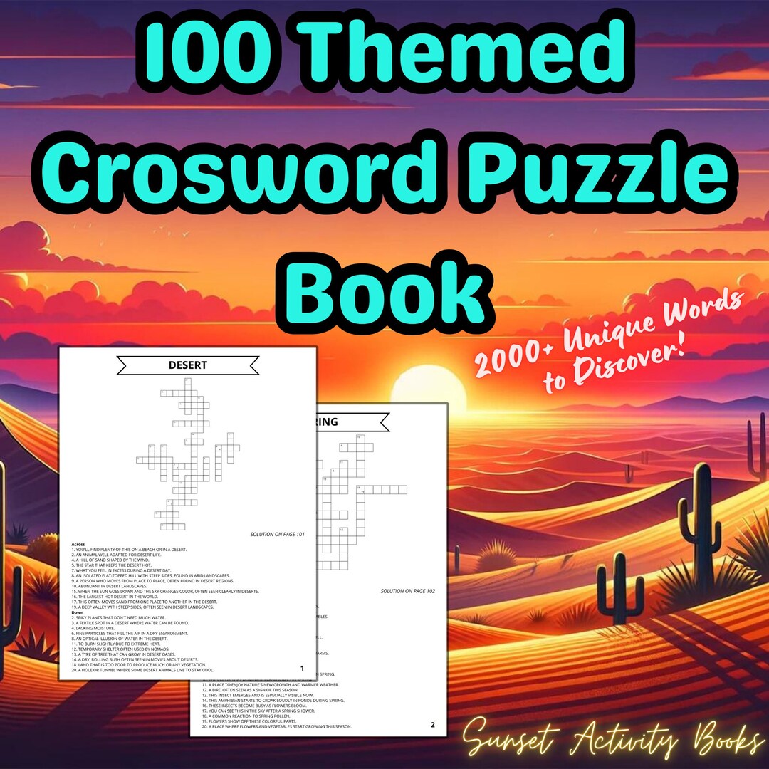 100 Themed Crossword Puzzle Book, Printable, Fun and Relaxing Crossword Puzzles, Large Print ...