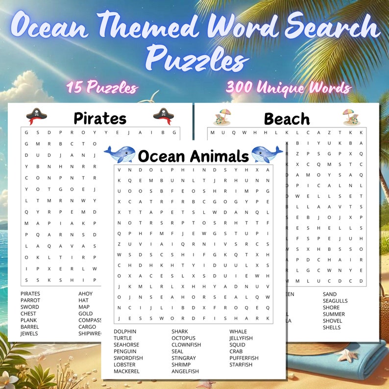 Ocean Themed Word Search Collection: Printable Word Search Puzzles - Etsy