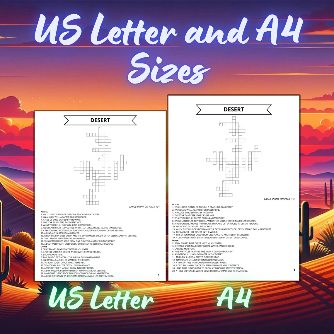 100 Themed Crossword Puzzle Book, Printable, Fun and Relaxing Crossword ...