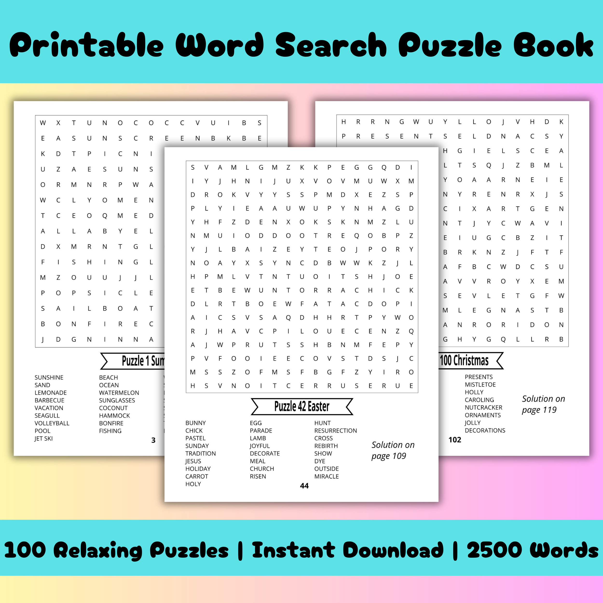 100-themed Word Search Puzzle Book: Printable, Fun & Relaxing Word ...