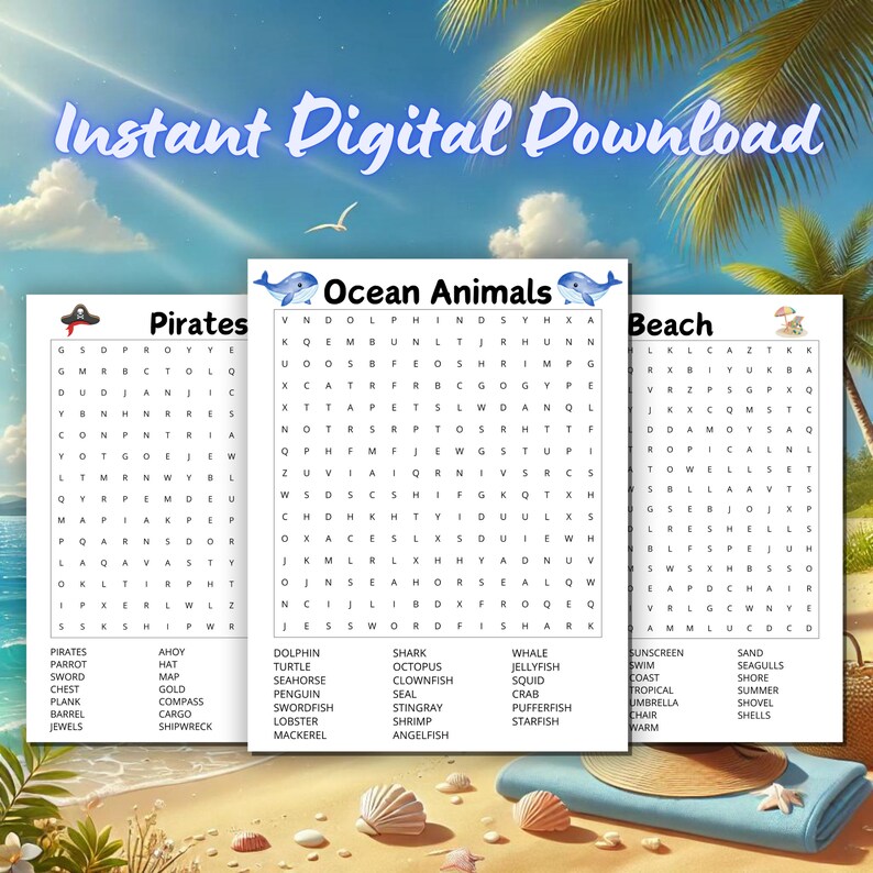 Ocean Themed Word Search Collection: Printable Word Search Puzzles - Etsy