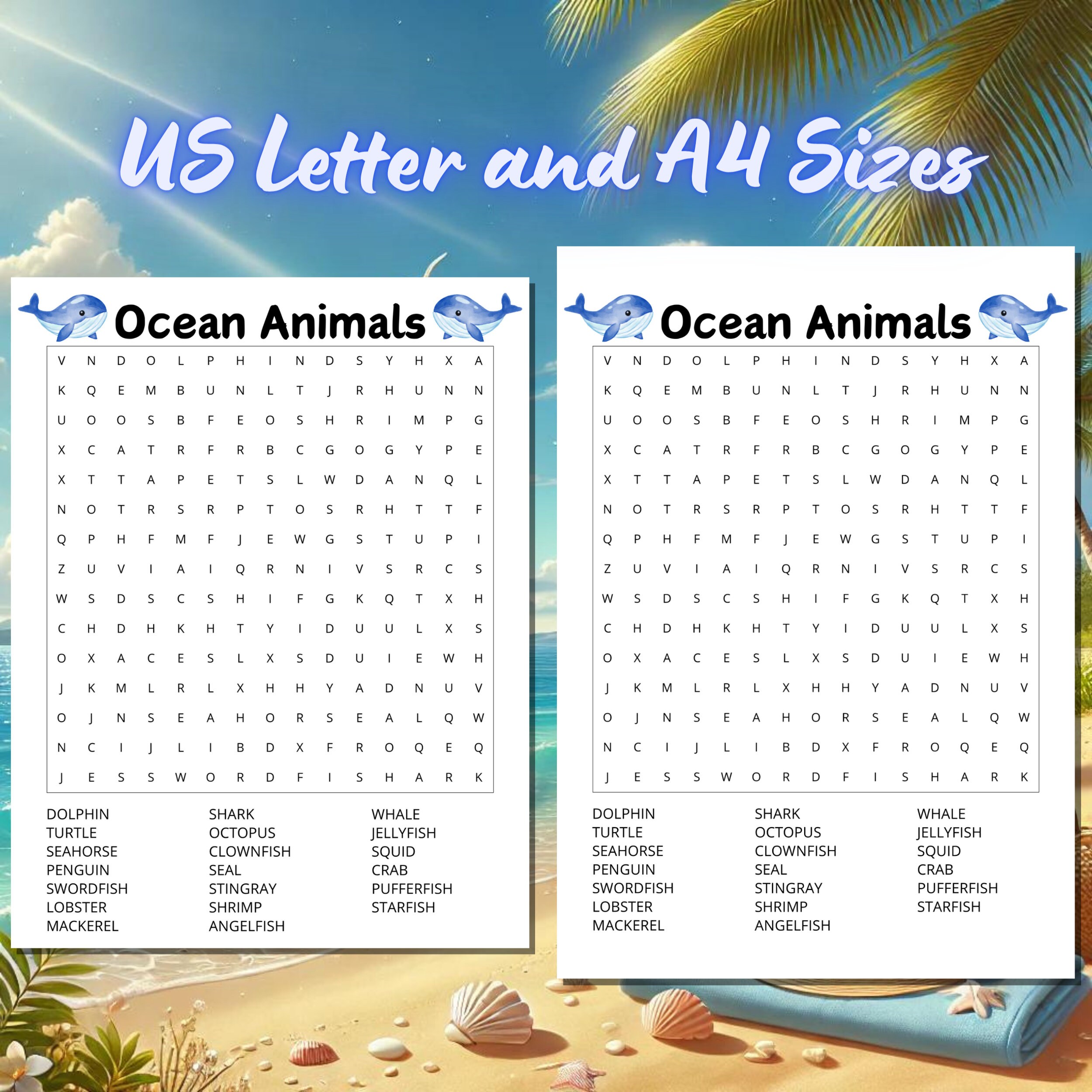 Ocean Themed Word Search Collection: Printable Word Search Puzzles - Etsy