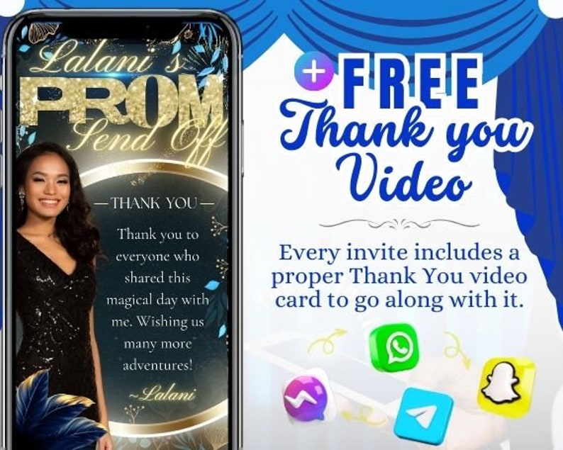 Animated Elegant Blue Prom Send off Video Invitation,digital Prom Party ...