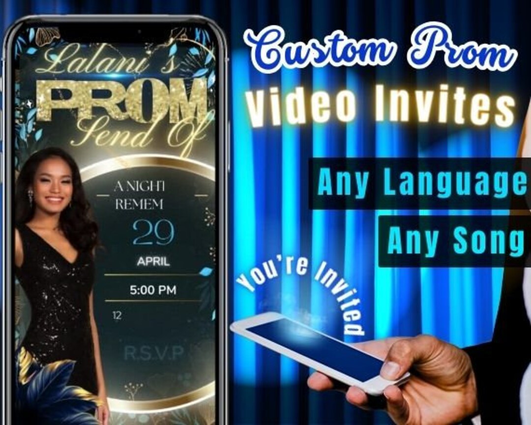 Animated Elegant Blue Prom Send off Video Invitation,digital Prom Party ...