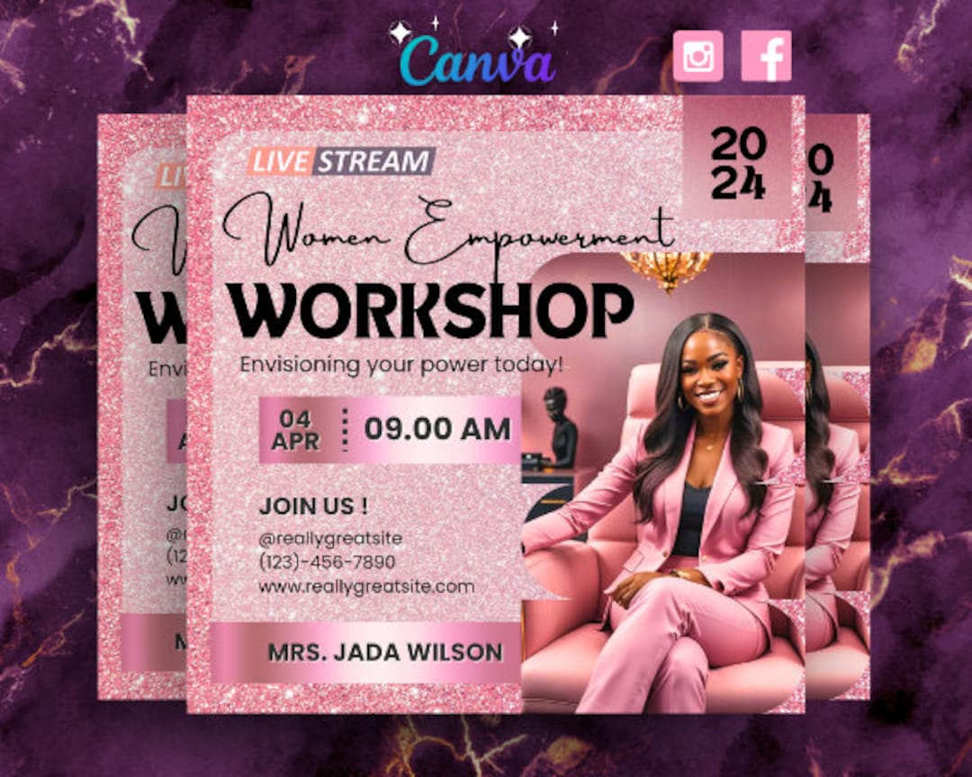 Women Empowerment Workshop Flyer, Pink & Gold Design (digital Download ...