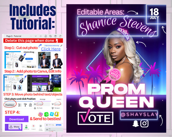 Vote Prom Queen Flyer, Instant Download Canva, Election Poster, Neon ...