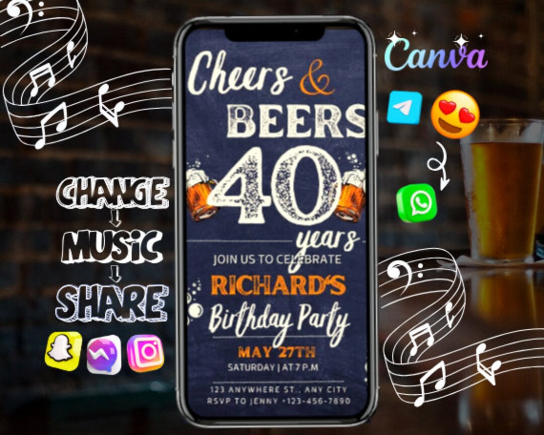 Digital 40th Birthday Invitation for Men, 40 Invite Ecard, Virtual ...