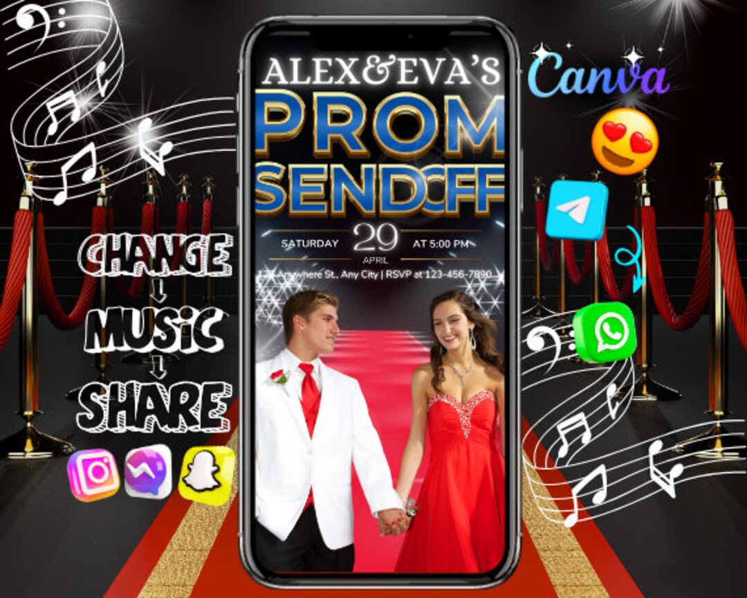 Editable Couples Prom Send off Invitation, Red Carpet Party Evite ...