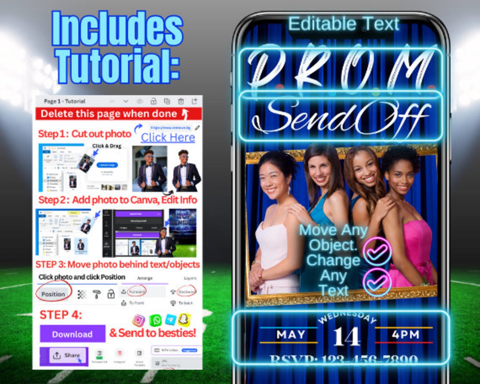 Friends Prom Send off Invitation, Editable Instant Download Canva ...