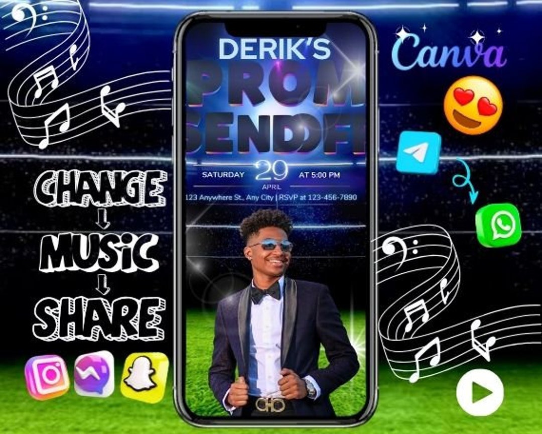 Animated Football Prom Send off Invitation, Editable Canva Template ...