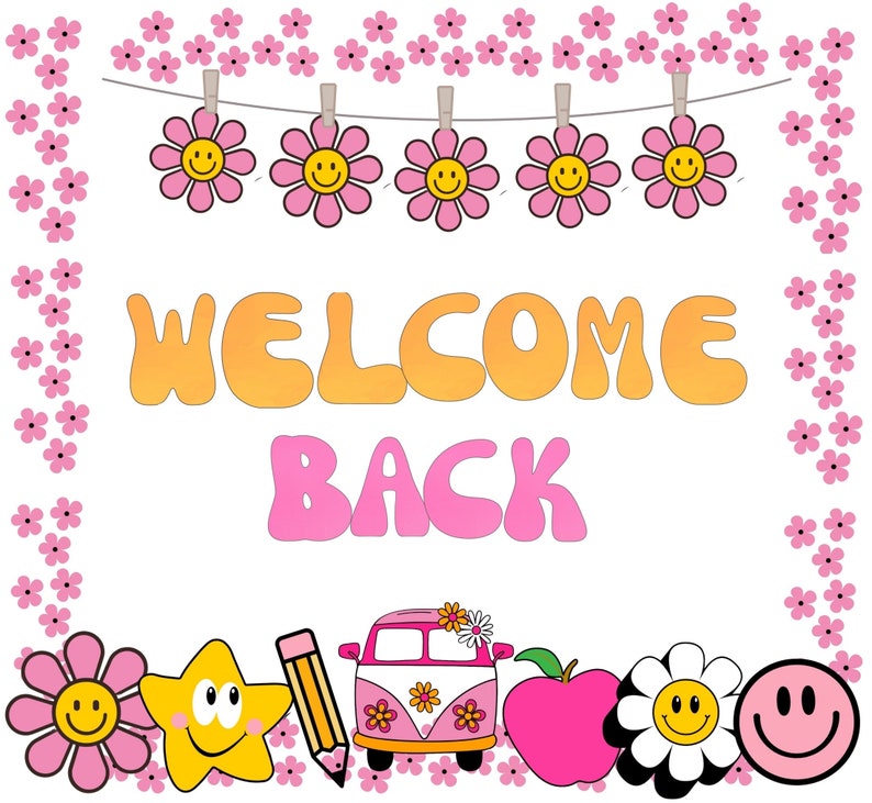 Groovy Retro Back to School Bulletin Board Kit “welcome Back” - Etsy
