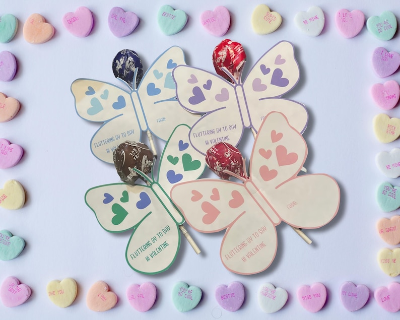 Printable Valentine Butterfly Cards, Lollipop Valentine Cards, Editable ...