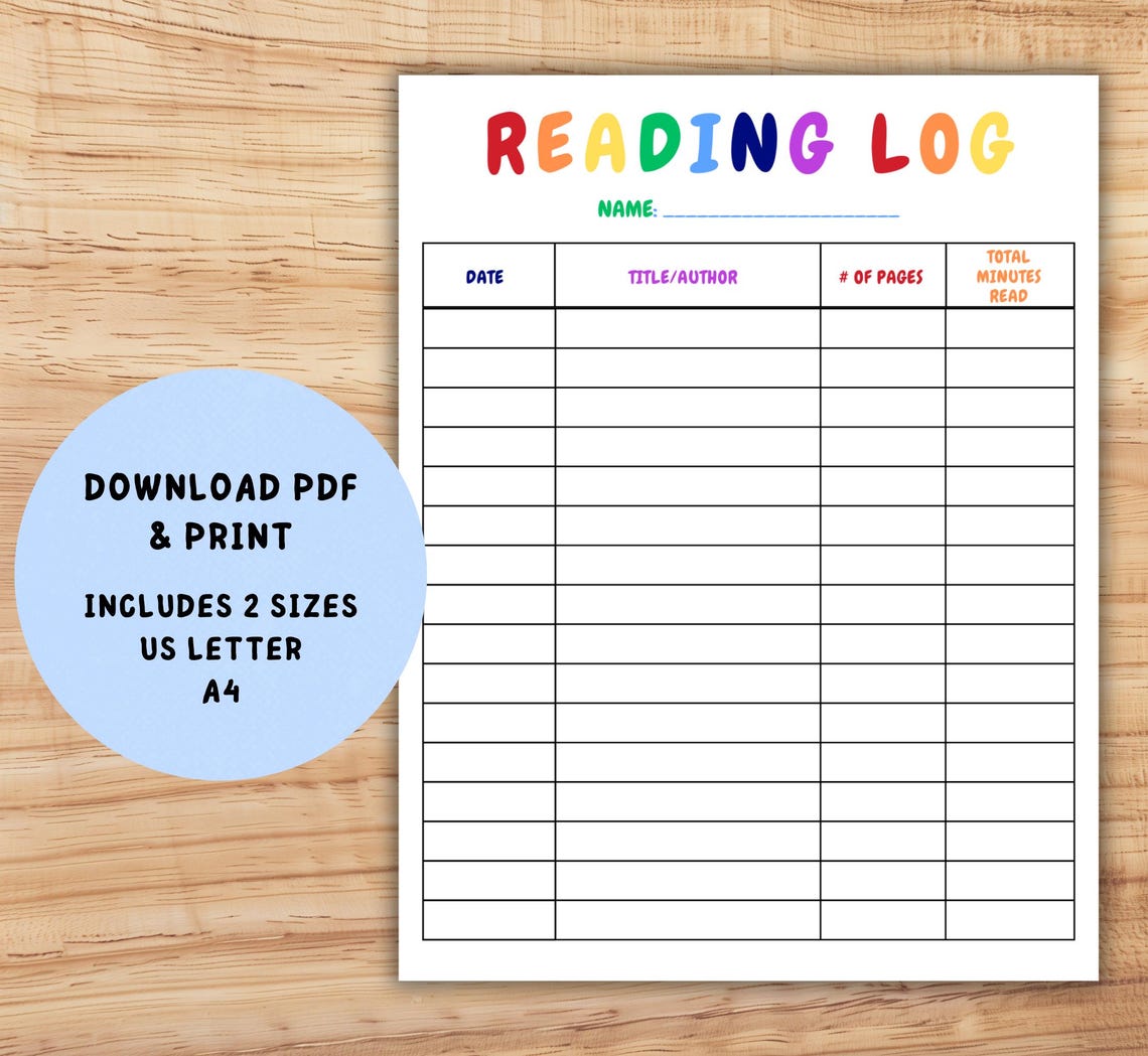 Printable Kids Reading Log, Homeschool Tracker (PDF) - Etsy