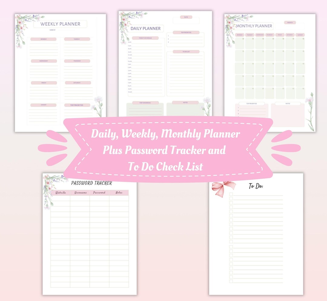 Pretty in Pink Planner - Includes To-do List and Password Tracker! - Etsy
