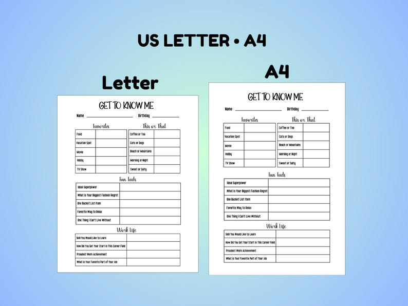 Get to Know Me Questionnaire, Favorite Things, Team Building Get to ...