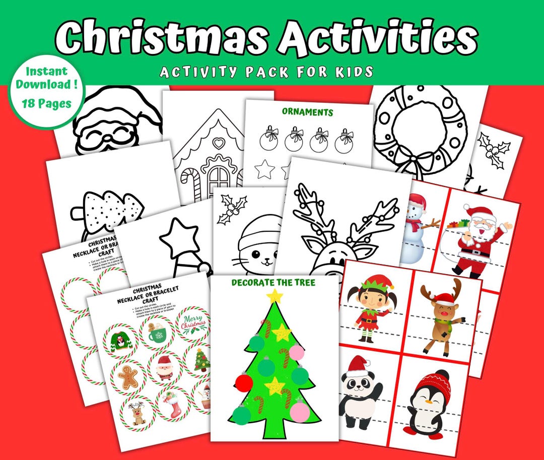 Christmas Activity Pack for Kids, Decorate Christmas Tree, Coloring ...