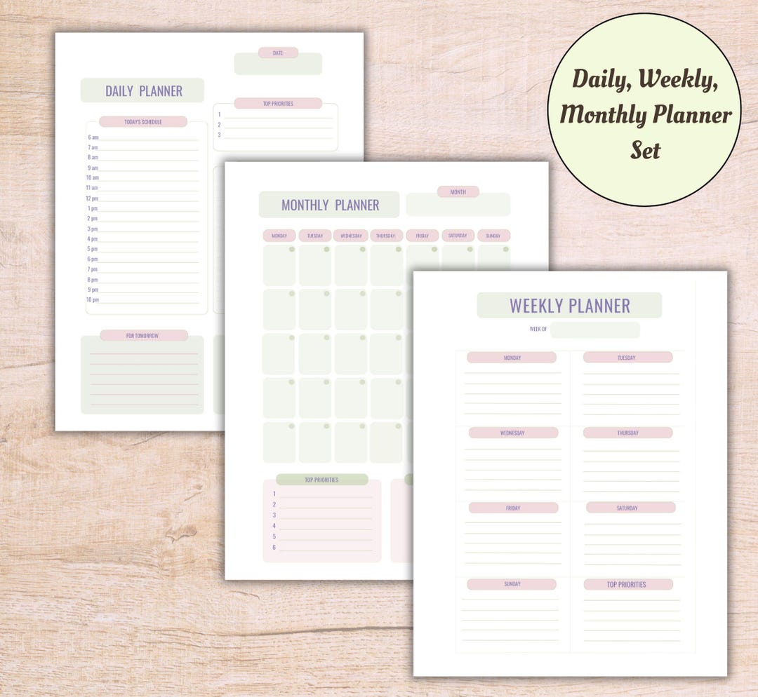 Planner Printable Bundle Daily, Weekly and Monthly Scheduling - Etsy