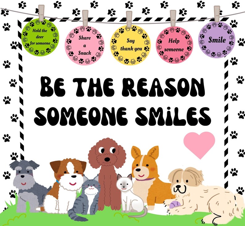 School Bulletin Board Kit - Pawsome Class , Be Kind & Make Someone ...