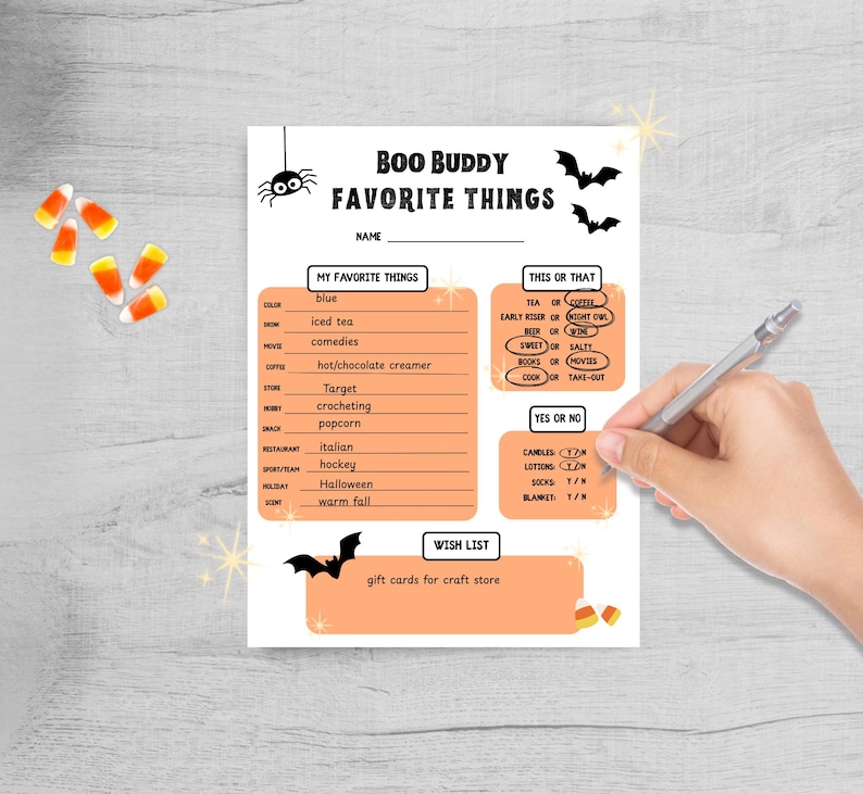 Halloween Favorite Things List, Printable Questionnaire (PDF) - Etsy