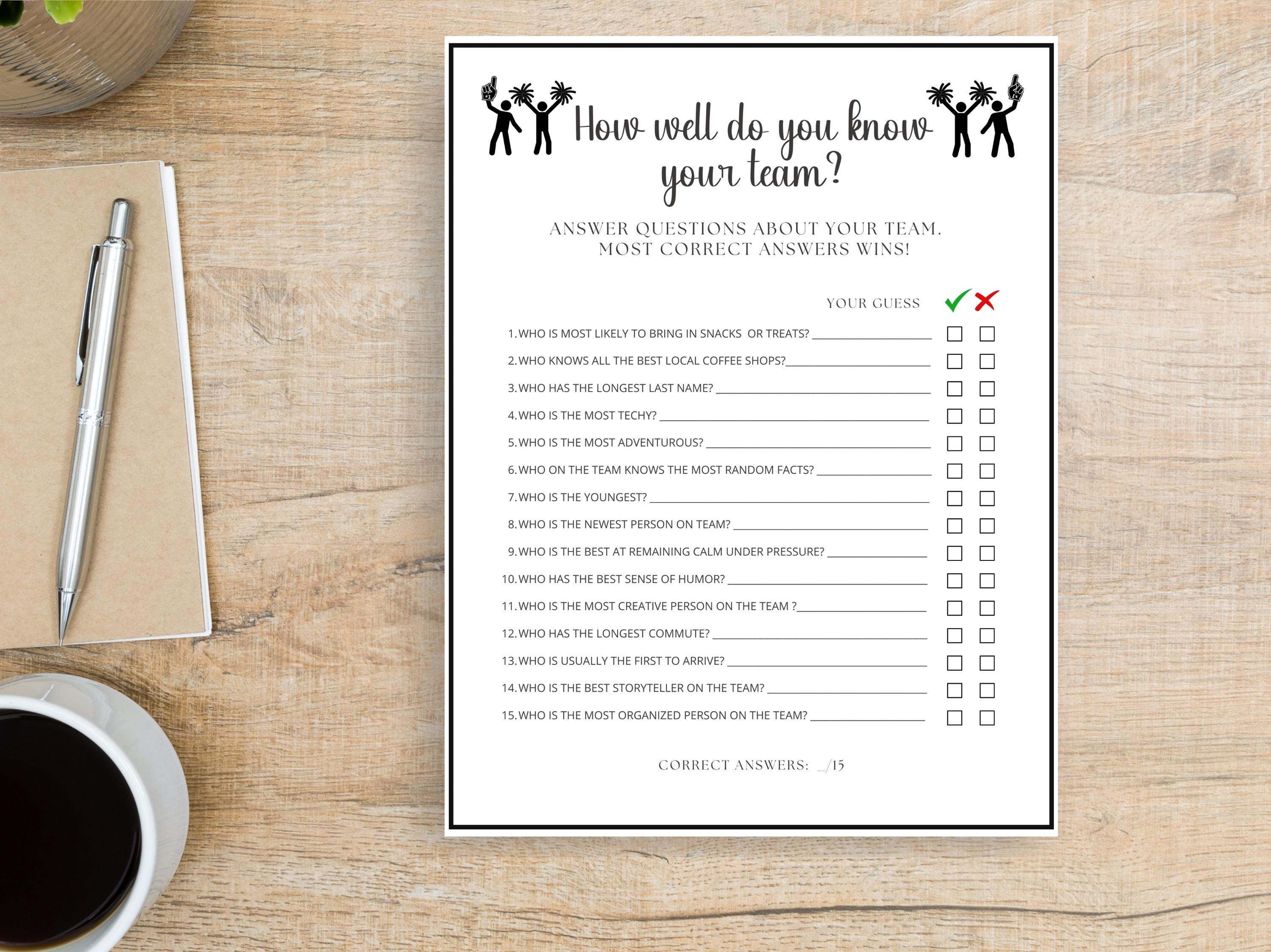Office Bonding Fun - Do You Know Your Team Game - Editable Template ...