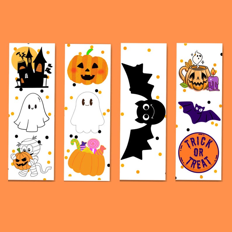 Printable Halloween Bookmarks - Set of 4 Colorful Bookmarks - Spooky ...