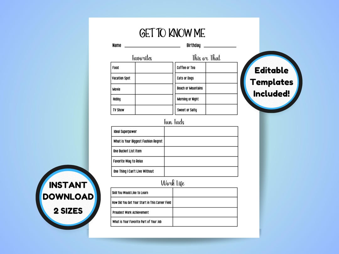 Get to Know Me Questionnaire, Favorite Things, Team Building Get to ...
