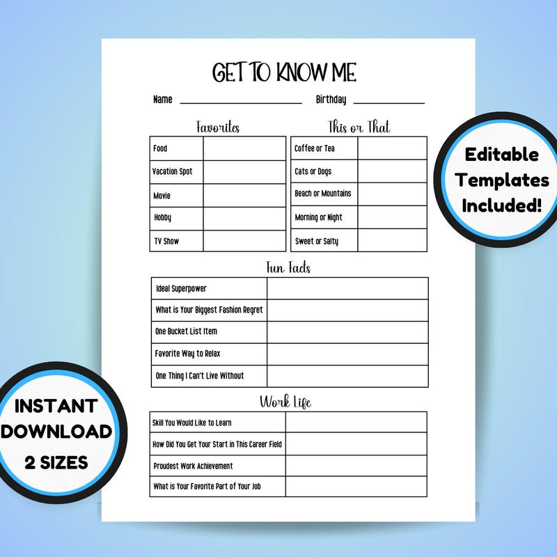 Get to Know Me Employee - Etsy