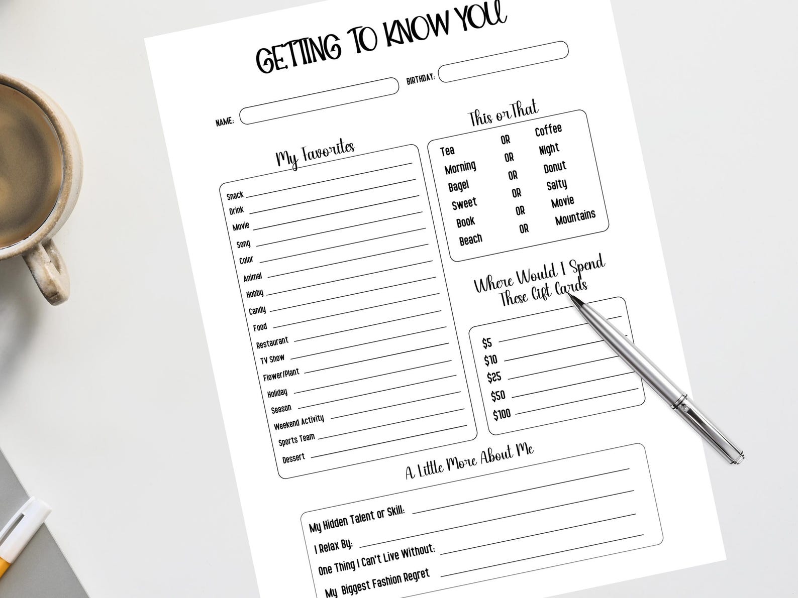 Team Bonding: Editable Getting to Know You Questionnaire & Favorite ...