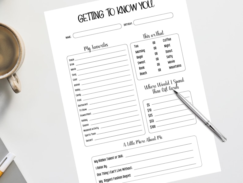 Team Bonding: Editable Getting to Know You Questionnaire & Favorite ...