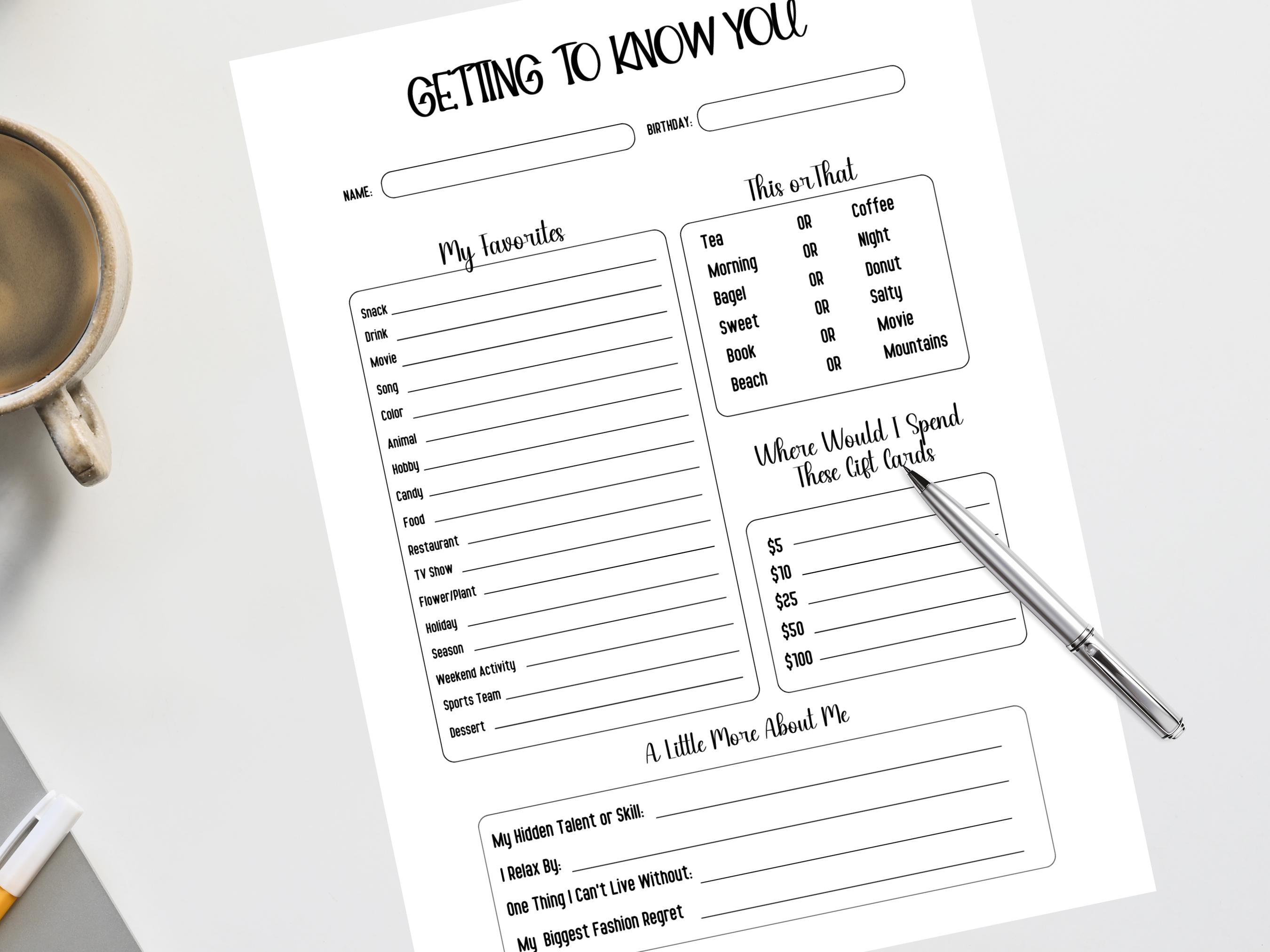 Team Bonding: Editable Getting to Know You Questionnaire & Favorite ...