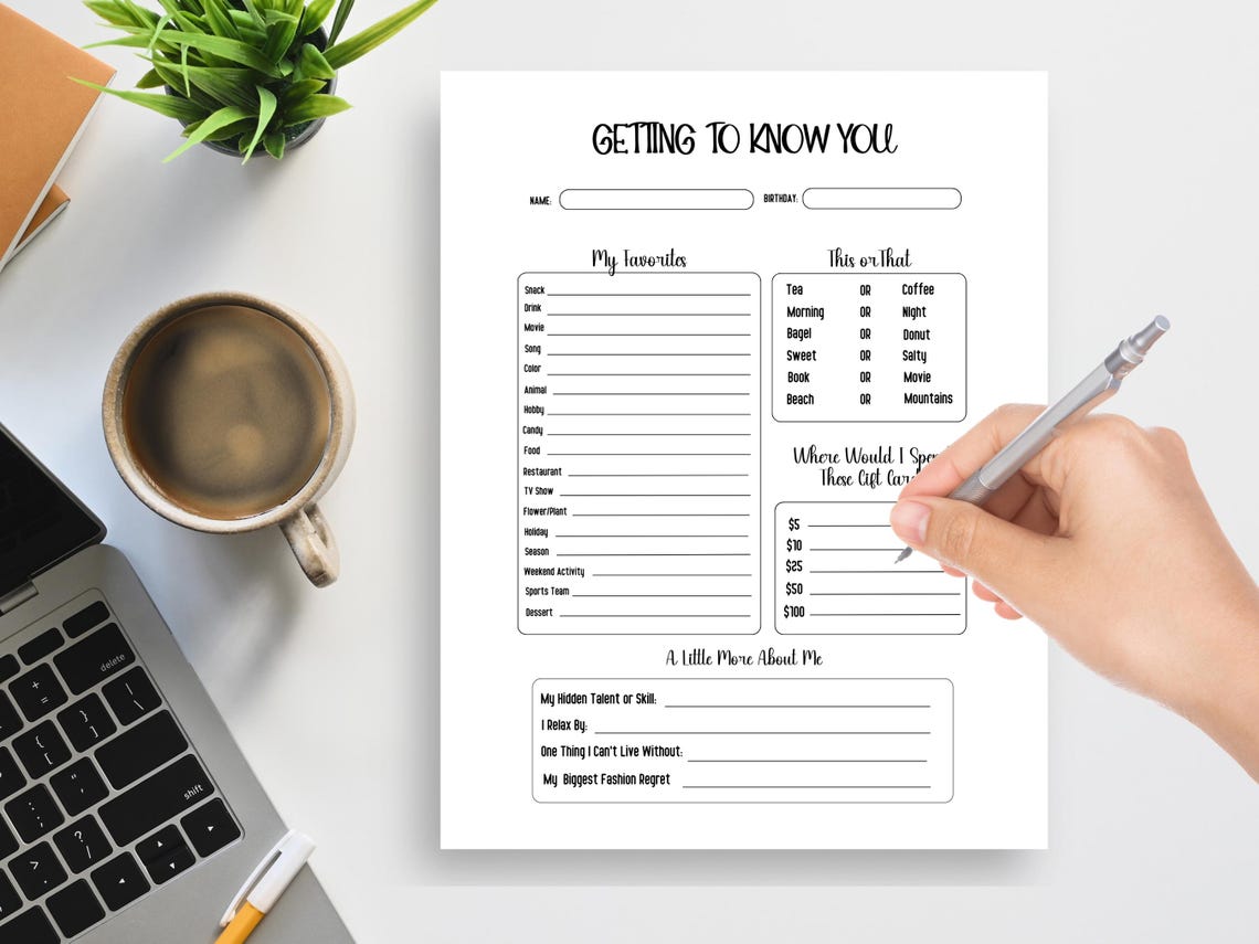 Team Bonding: Editable Getting to Know You Questionnaire & Favorite ...