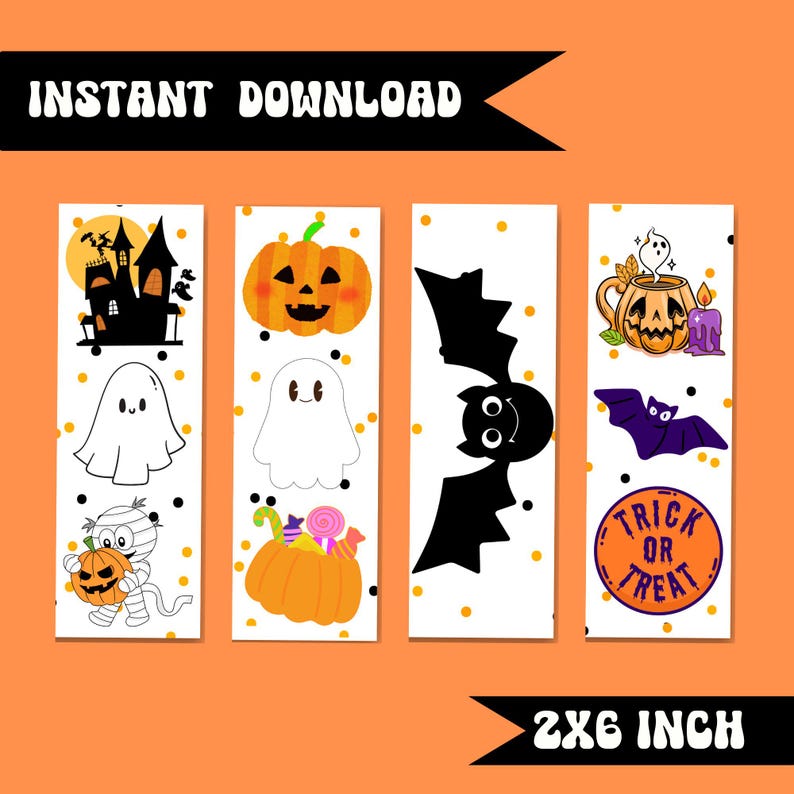 Printable Halloween Bookmarks - Set of 4 Colorful Bookmarks - Spooky ...