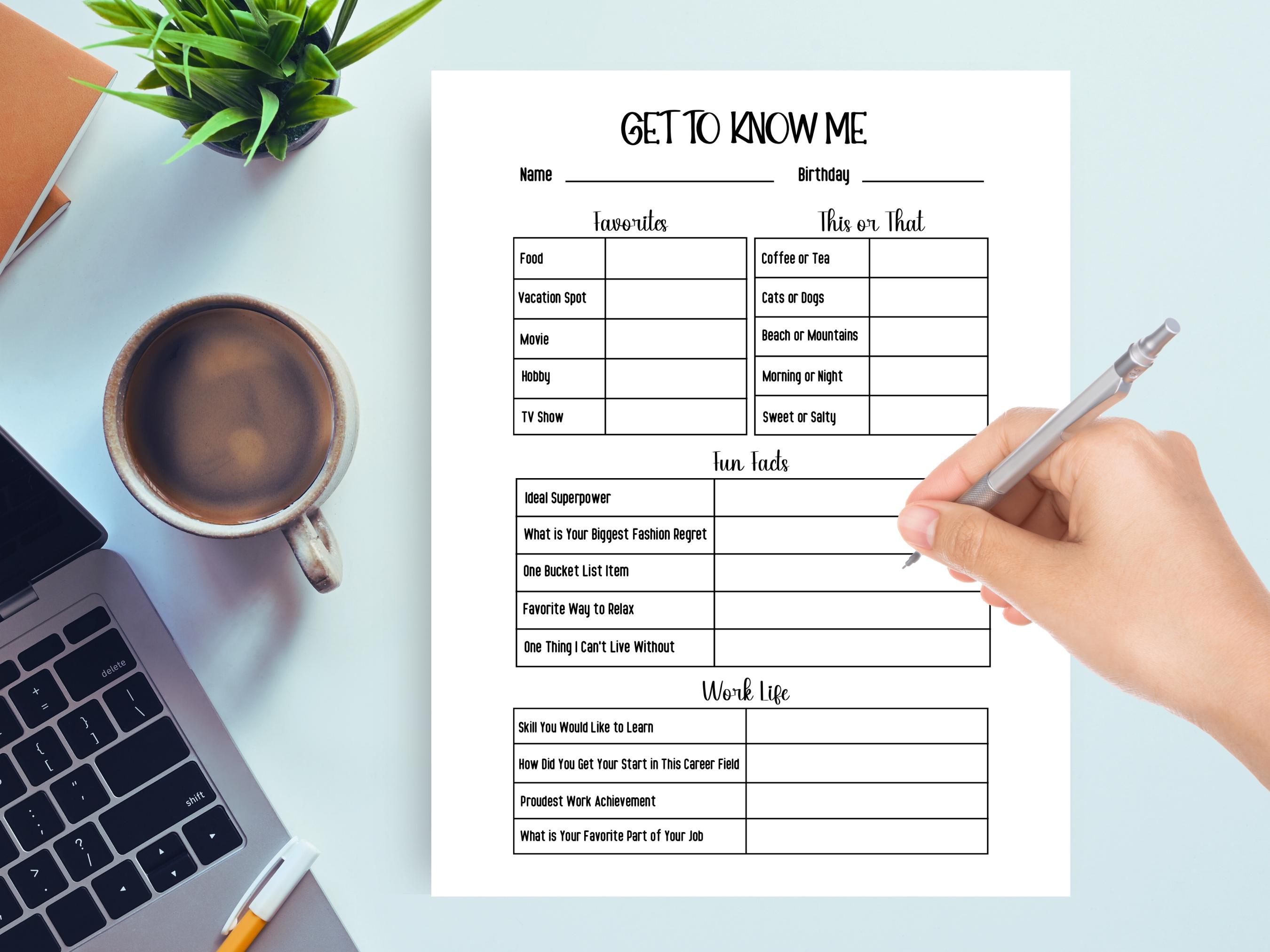 Get to Know Me Questionnaire, Favorite Things, Team Building Get to ...