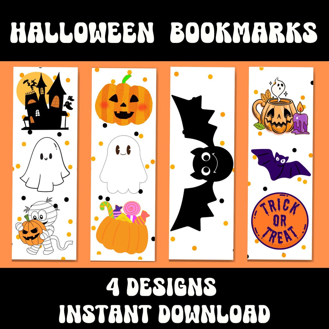 Printable Halloween Bookmarks - Set of 4 Colorful Bookmarks - Spooky ...
