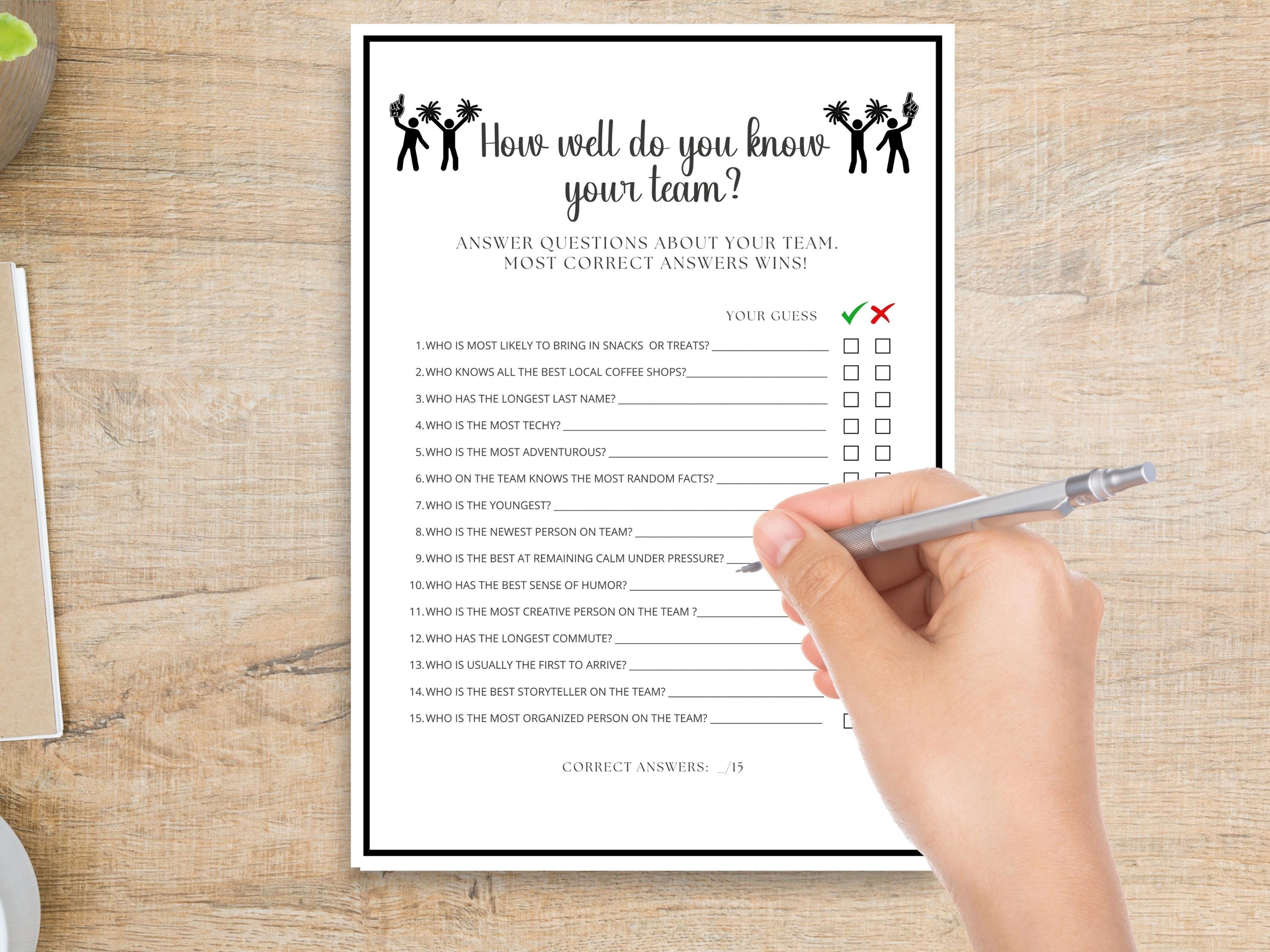 Office Bonding Fun - Do You Know Your Team Game - Editable Template ...