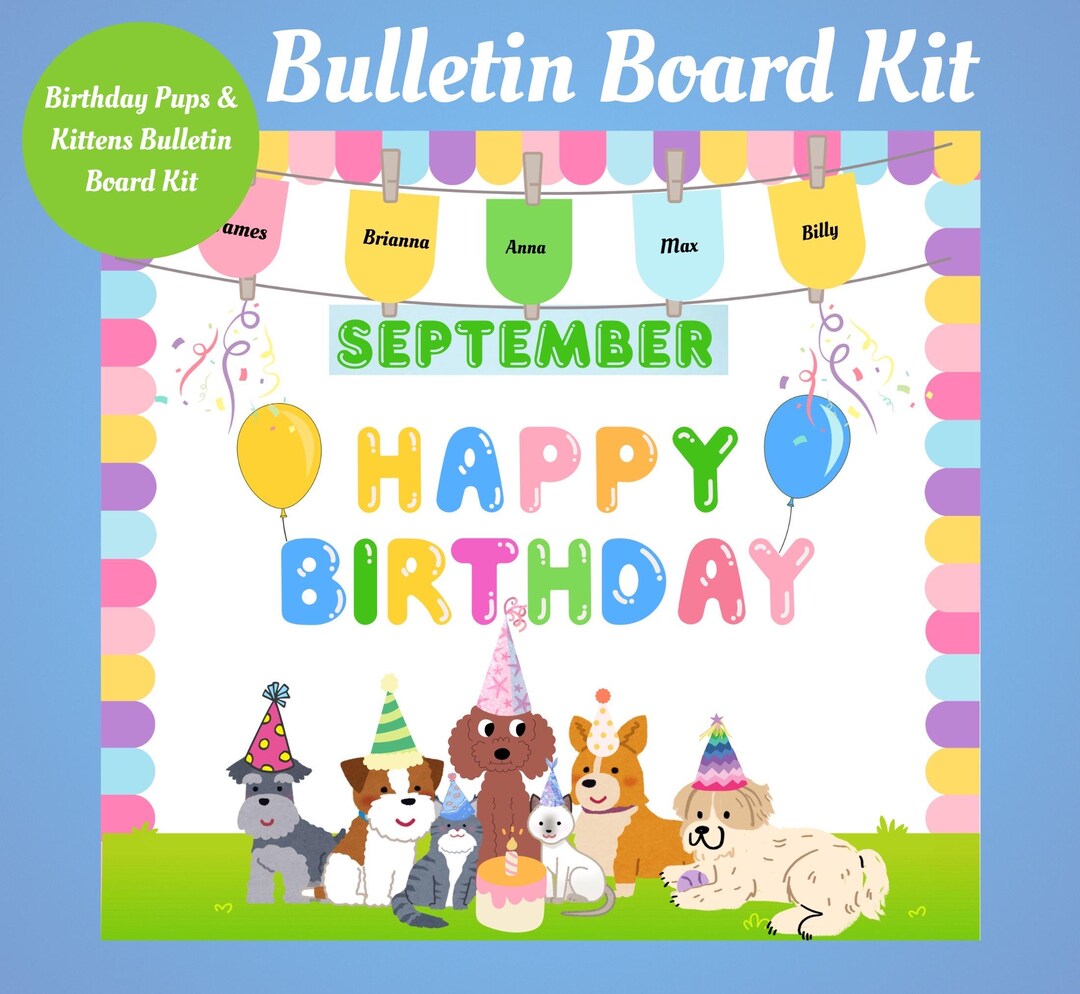 Birthday Bulletin Board Kit for Classroom and Home Puppy and Kitty ...