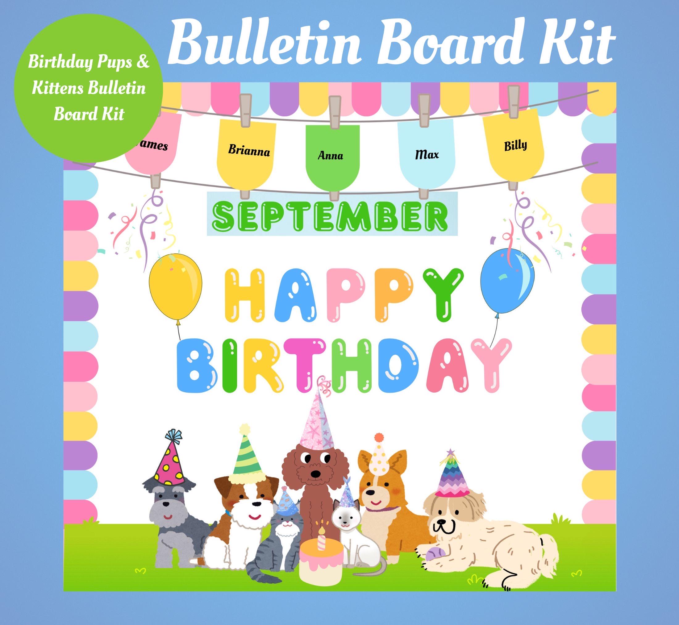 Birthday Bulletin Board Kit for Classroom and Home Puppy and Kitty ...