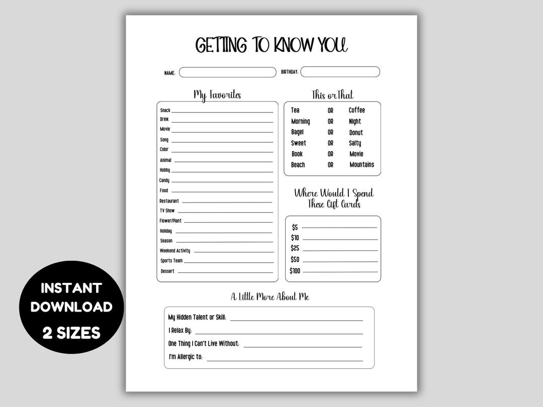 Getting to Know You, Team Building, All About Me, Favorite Things List ...