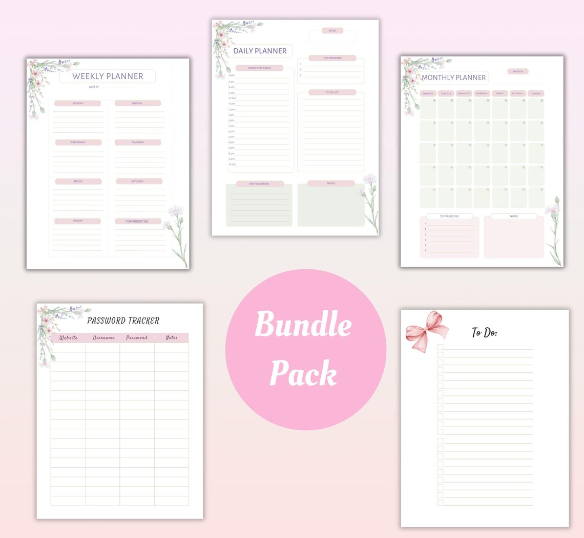 Pretty in Pink Planner - Includes To-do List and Password Tracker! - Etsy