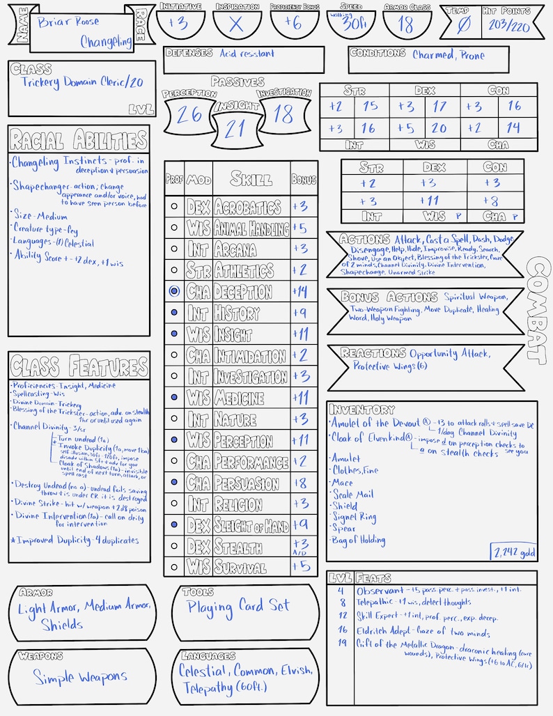 Blank Character Sheet - Etsy