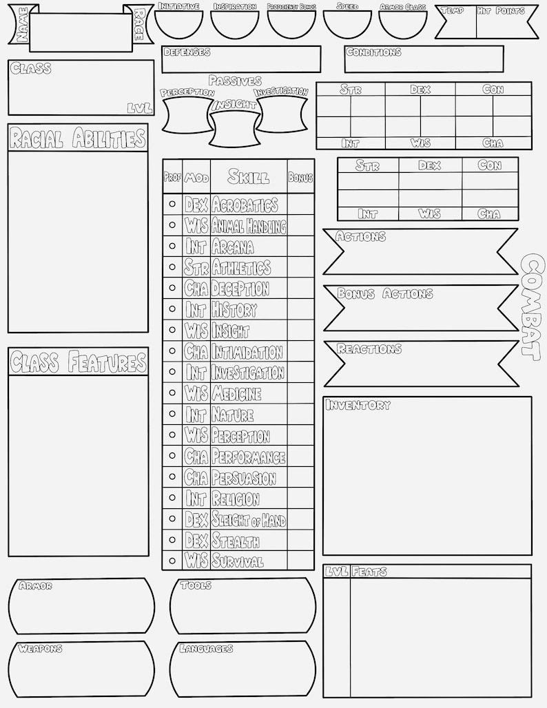 Blank Character Sheet - Etsy