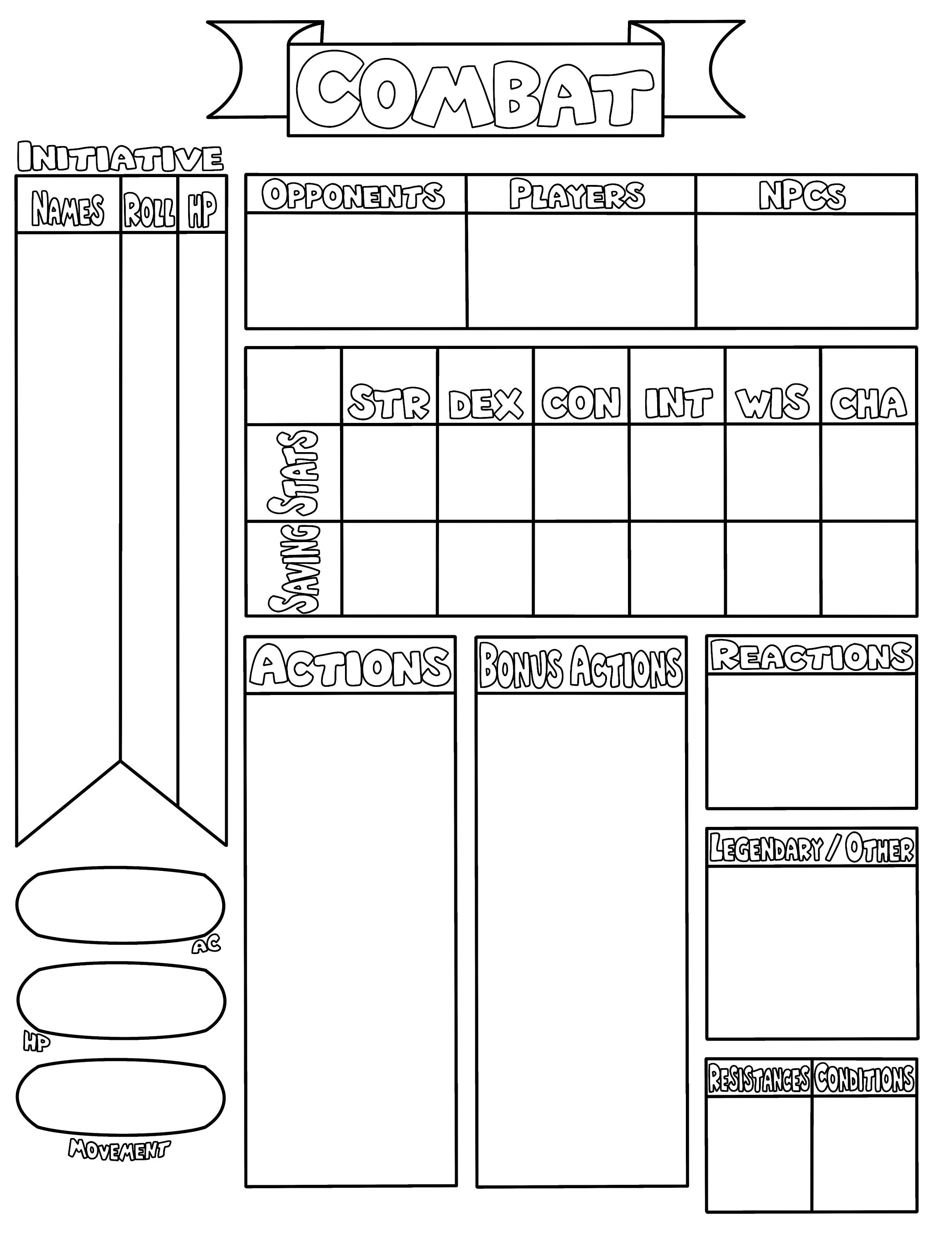 Blank Combat Tracking Sheet - Etsy