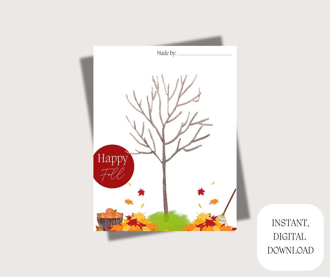 Fall Tree Handprint Art, Printable Fall Tree Fingerprint Craft, Fall ...