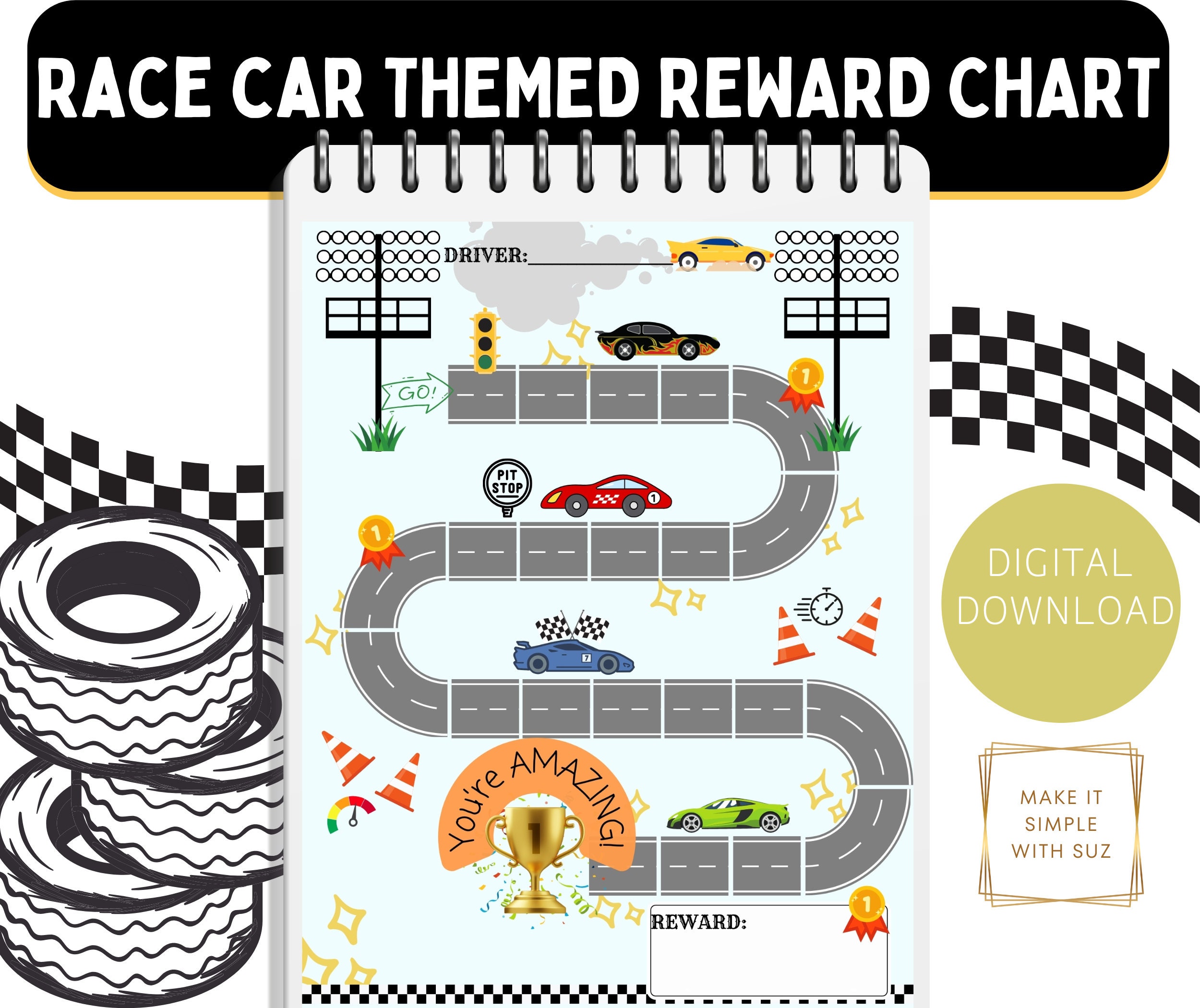 Printable Racing Reward Chart, Kids Reward Chart, Toddler Chore Chart ...