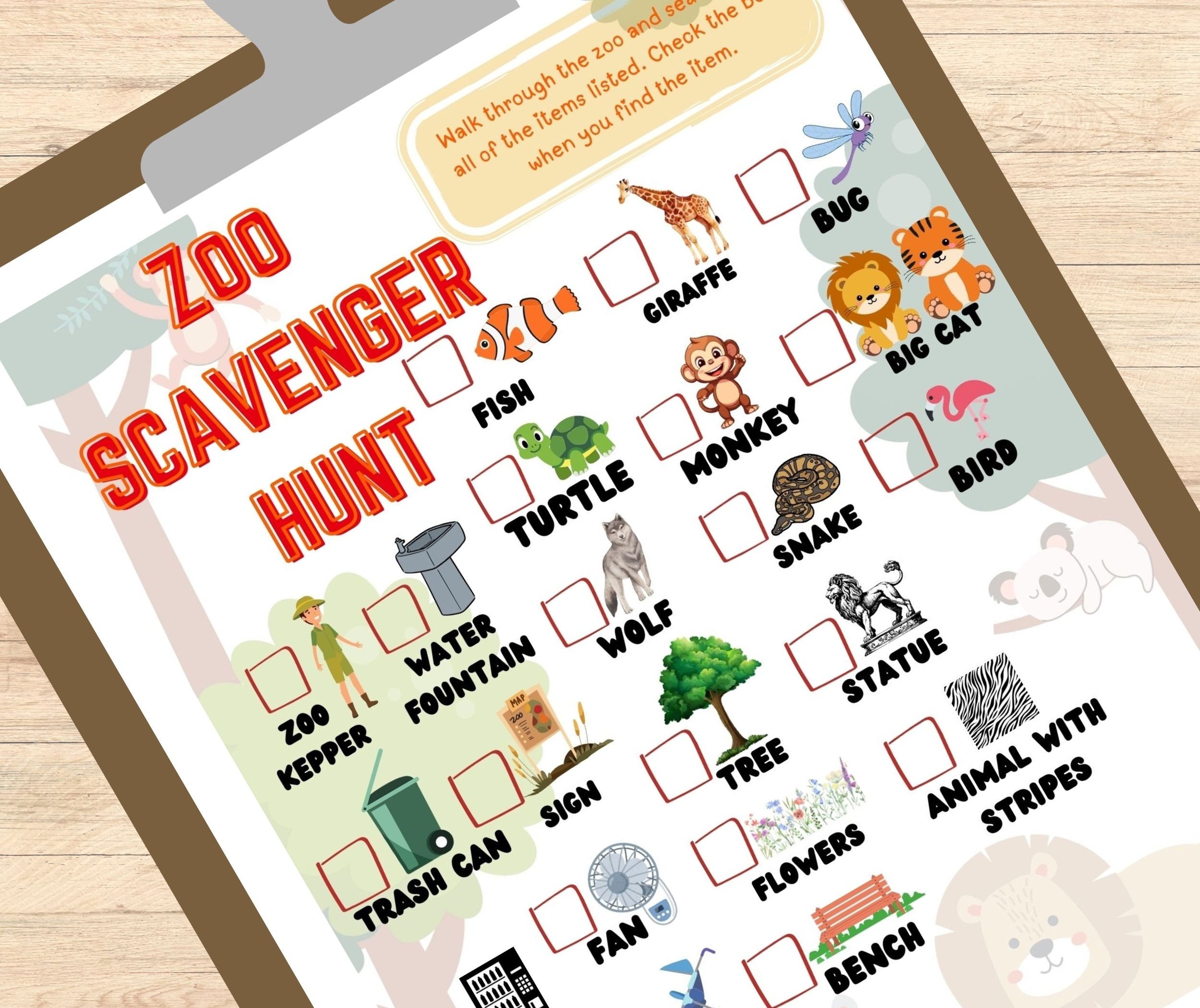 Zoo Scavenger Hunt for Kids, Outside Activity for Kids, Nature Based ...