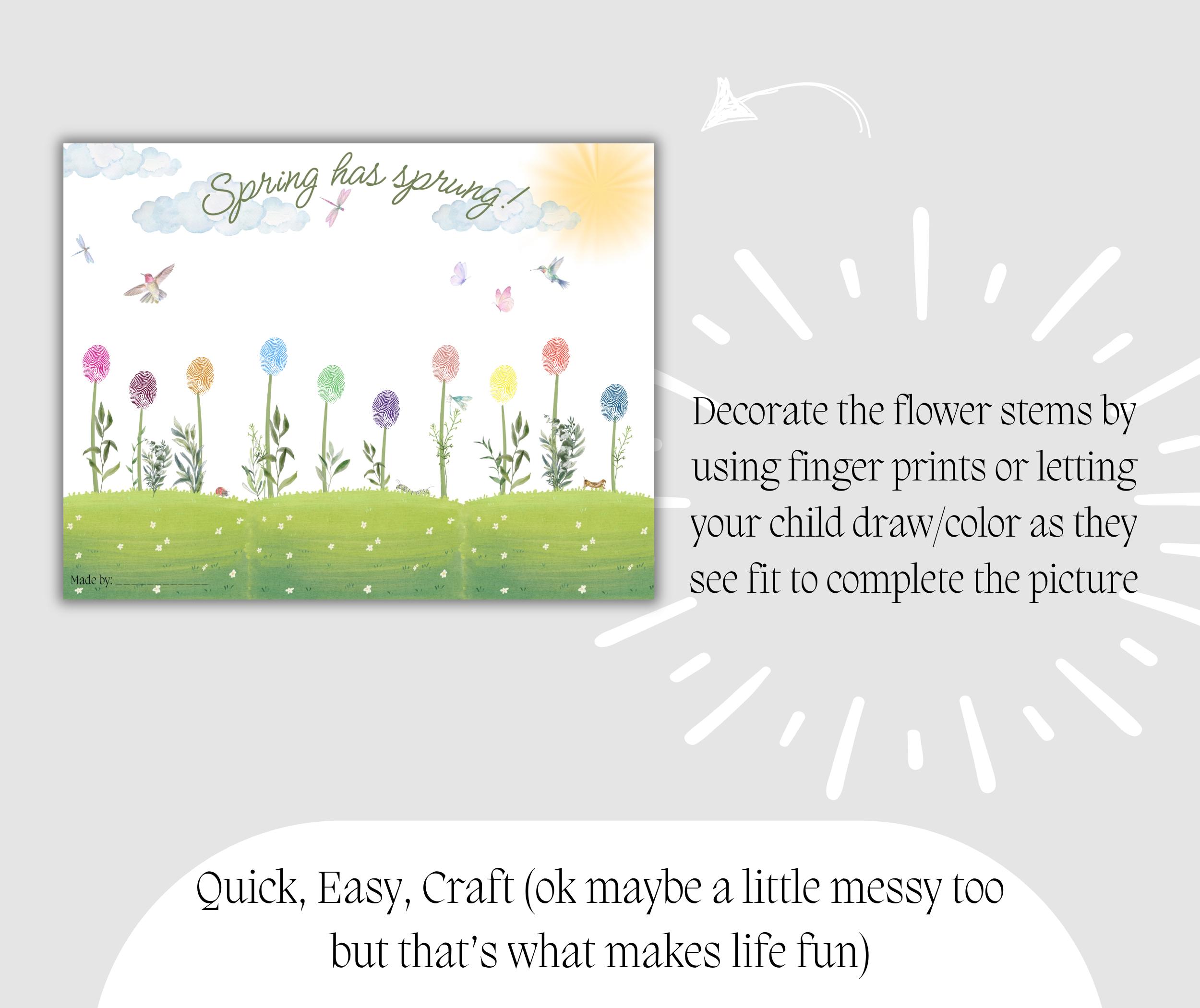 Spring Fingerprint Art Printable | Kids Spring Craft | Preschool ...