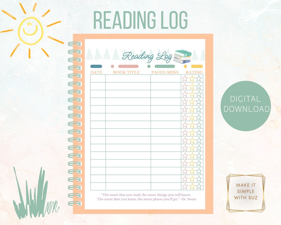 Printable Reading Log for Kids, Book Tracker, Homeschool Reading Chart ...