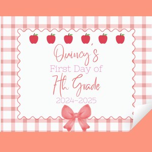 Printable First Day of School Sign for Girls, Gingham First Day of ...