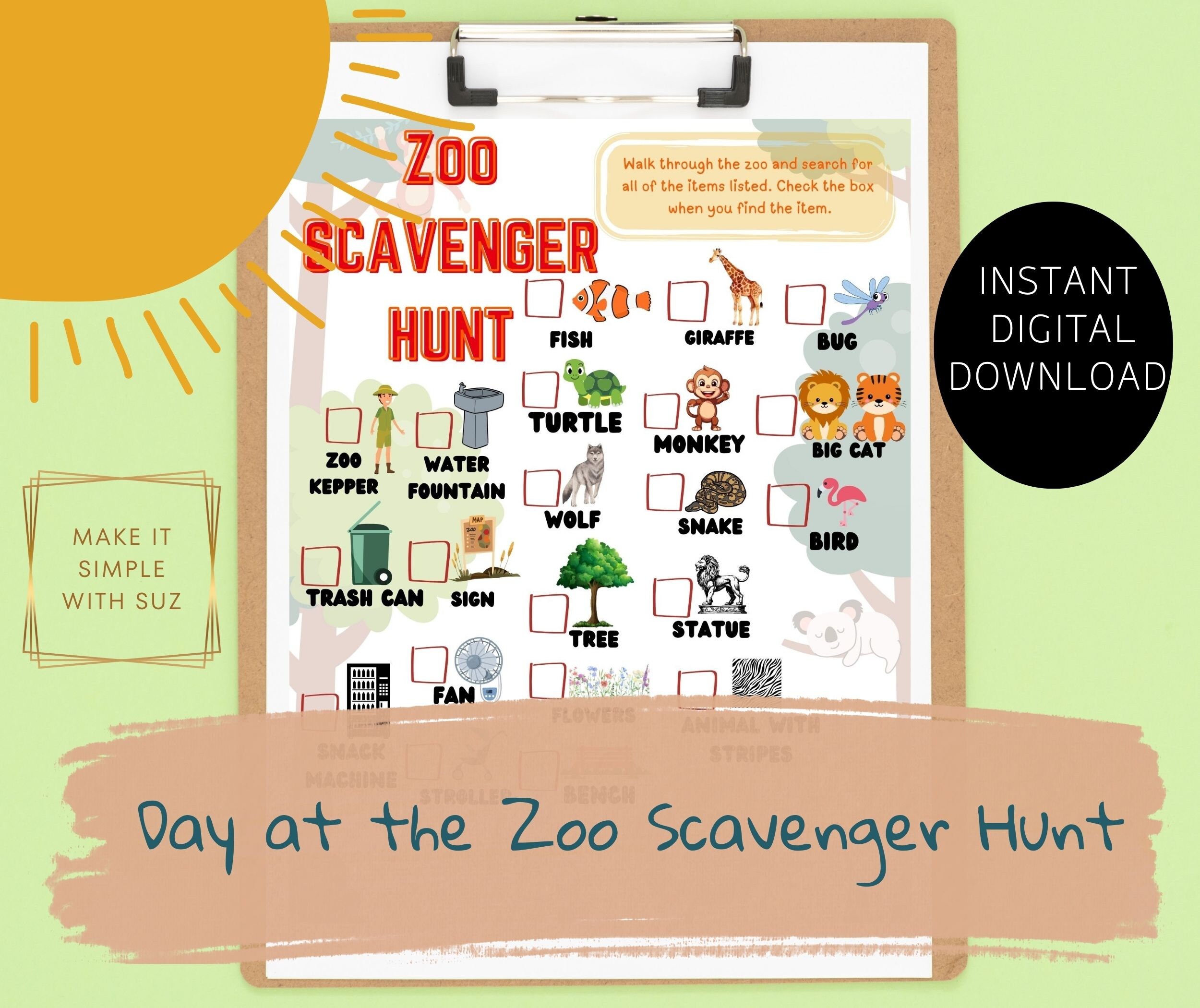 Zoo Scavenger Hunt for Kids, Outside Activity for Kids, Nature Based ...