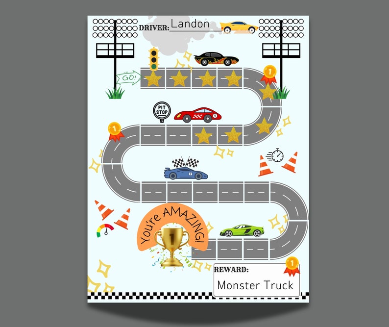 Printable Racing Reward Chart, Kids Reward Chart, Toddler Chore Chart ...